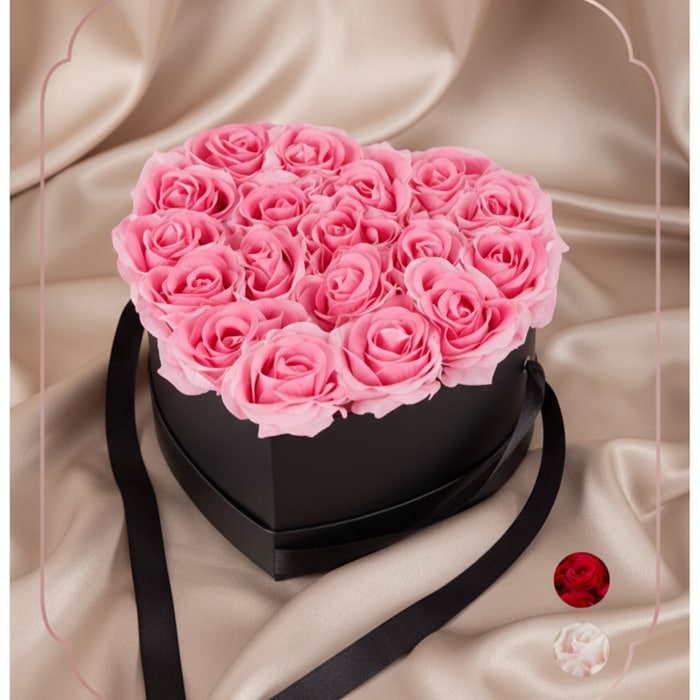 Arreglo Floral: Rosas Rosadas en Caja Corazón 🌹